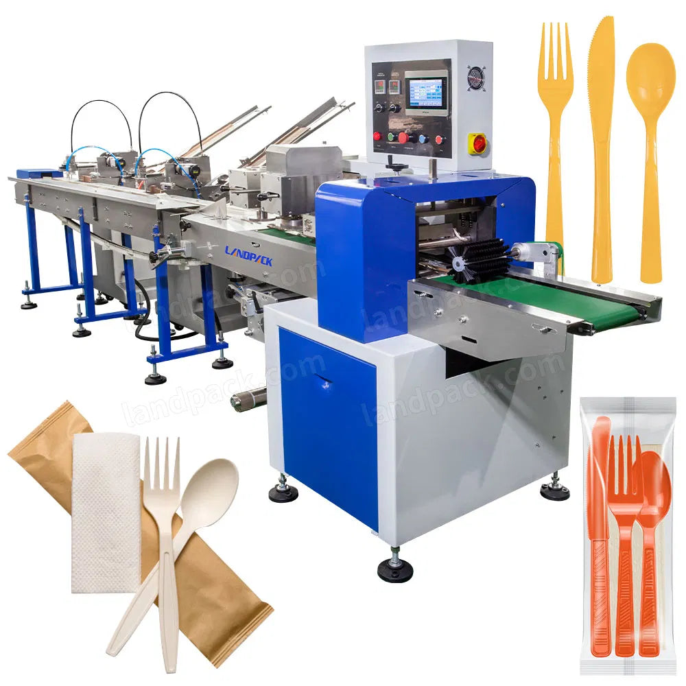 Automatic Plastic Cutlery Flow Wrapping Machine – Spoon, Knife & Fork – Landpack Packing Filling ...