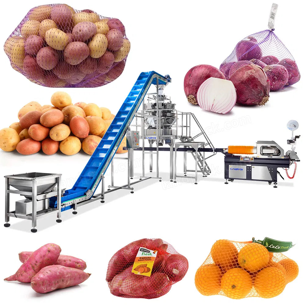Automatic Orange Garlic Onion Potato Fruits Vegetable Mesh Bag Packing ...